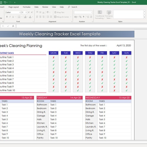Weekly Cleaning Tracker Excel Template Cleaning Planner - Etsy