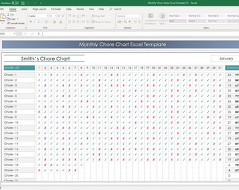 Monthly Chore Tracker Excel Template Planner Template | Etsy