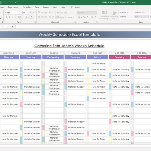 Weekly Schedule Excel Template Planner Template Excel - Etsy