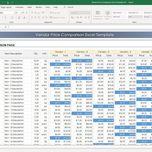 Vendor Price Comparison Excel Template Supplies Conversion - Etsy