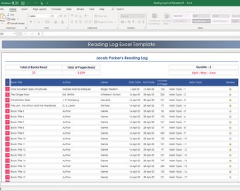 Excel Reading Log - Etsy