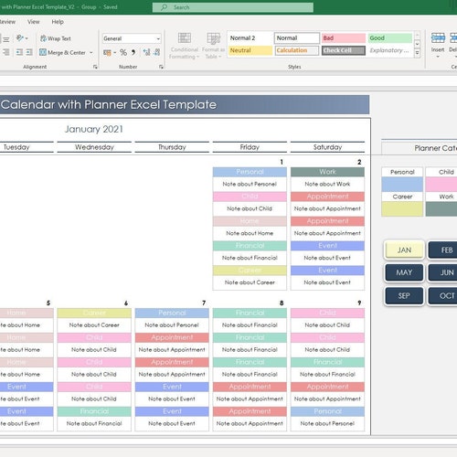 Weekly Personal Planner Excel Template Schedule Tracker | Etsy