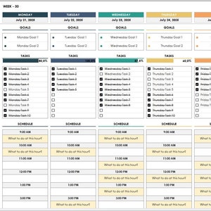 Weekly Personal Planner Excel Template | 52 Weeks Goals, Tasks ...