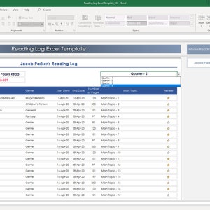 Reading Log Excel Template Reading Tracker Book Planner - Etsy
