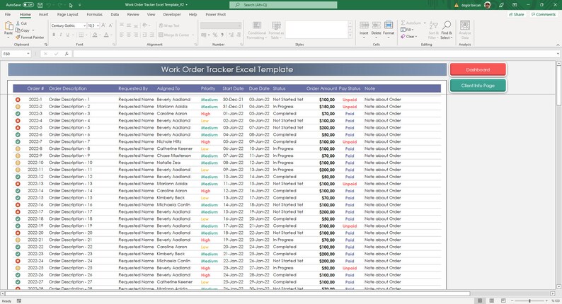 Work Order Tracker Excel Template Small Business Work Order Etsy UK