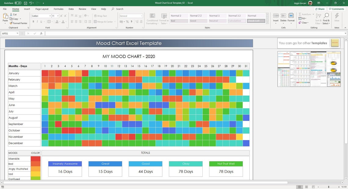 Mood Chart Excel Template Mood Chart Planner Mood Chart - Etsy