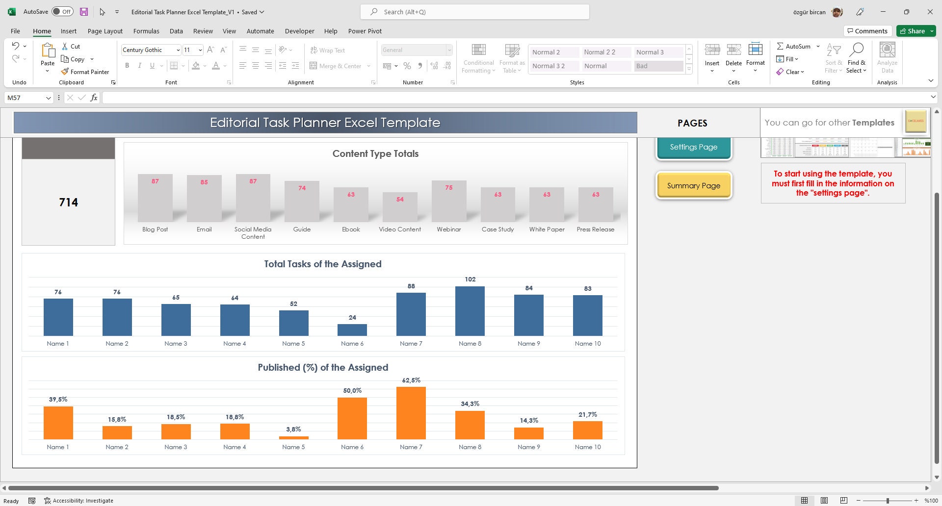Editorial Task Planner Excel Template Content Task Planner - Etsy UK
