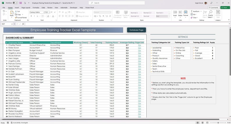 Employee Training Tracker Excel Template – Staff Development & Training ...