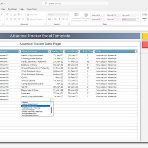Absence Tracker Excel Template (1-50 Employee) | Employee Time off ...