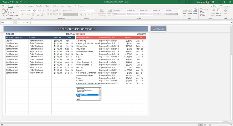 Rental Property Income and Expense Tracker Excel Template – Landlord ...