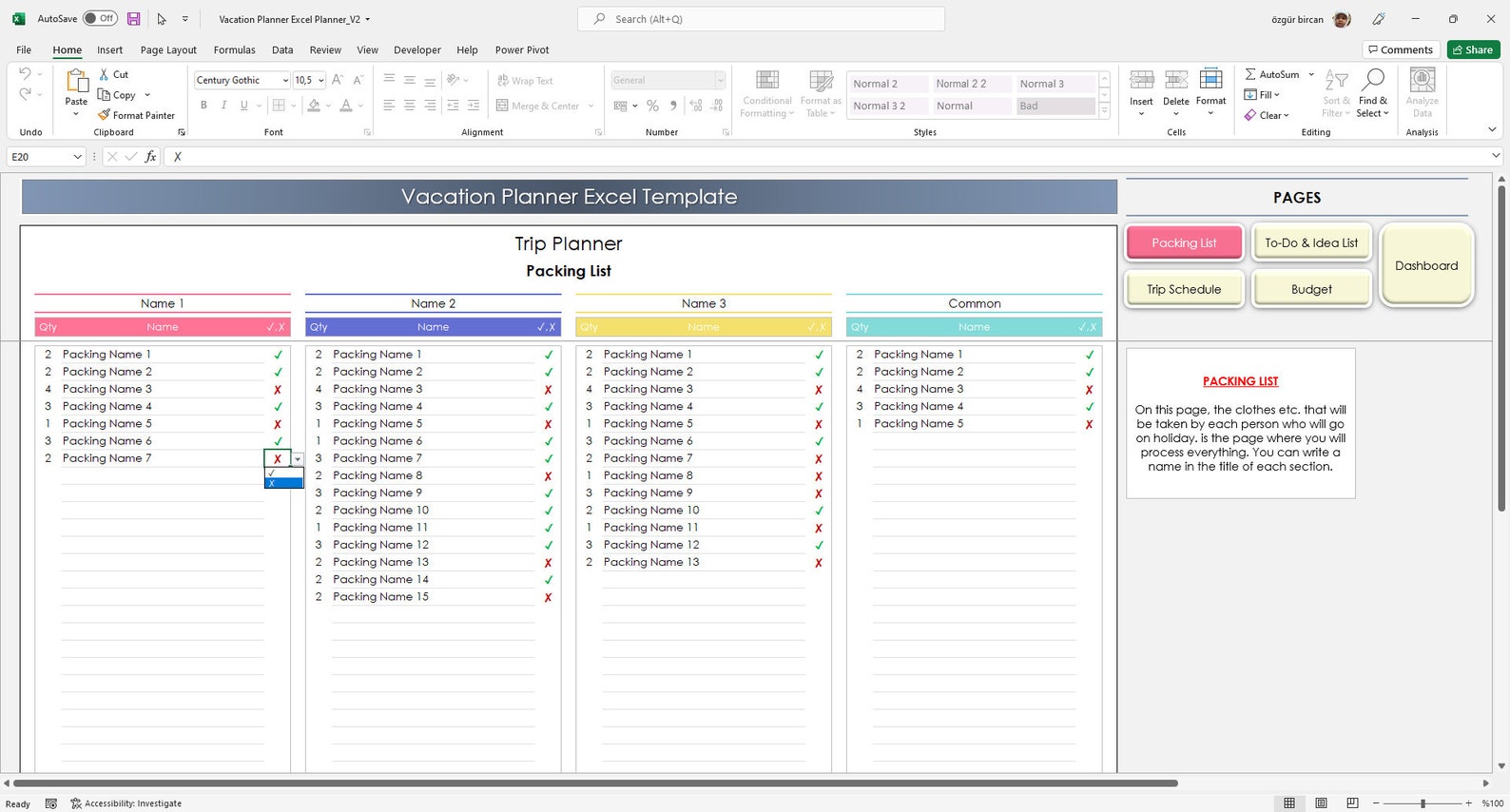 Holiday Planner Excel Template Trip Planner Tracker - Etsy
