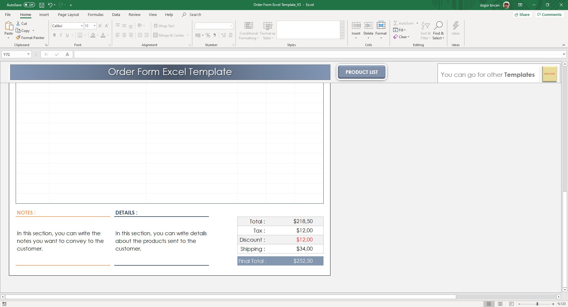 Order Form Template Excel Download