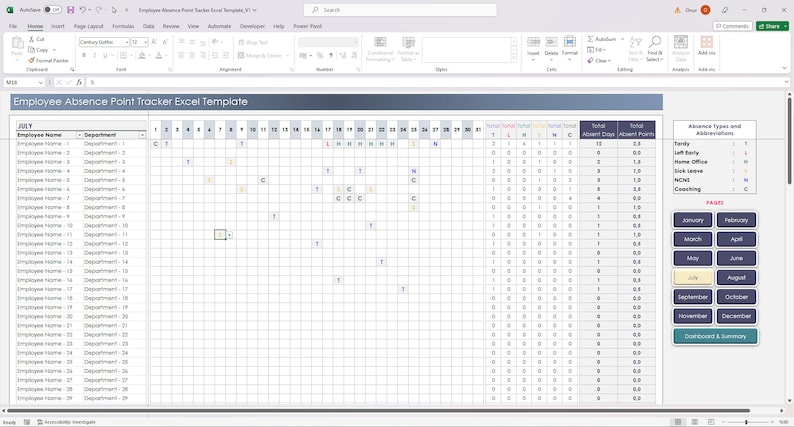 Employee Absence Point Tracker Excel Template | HR Attendance Tracking ...