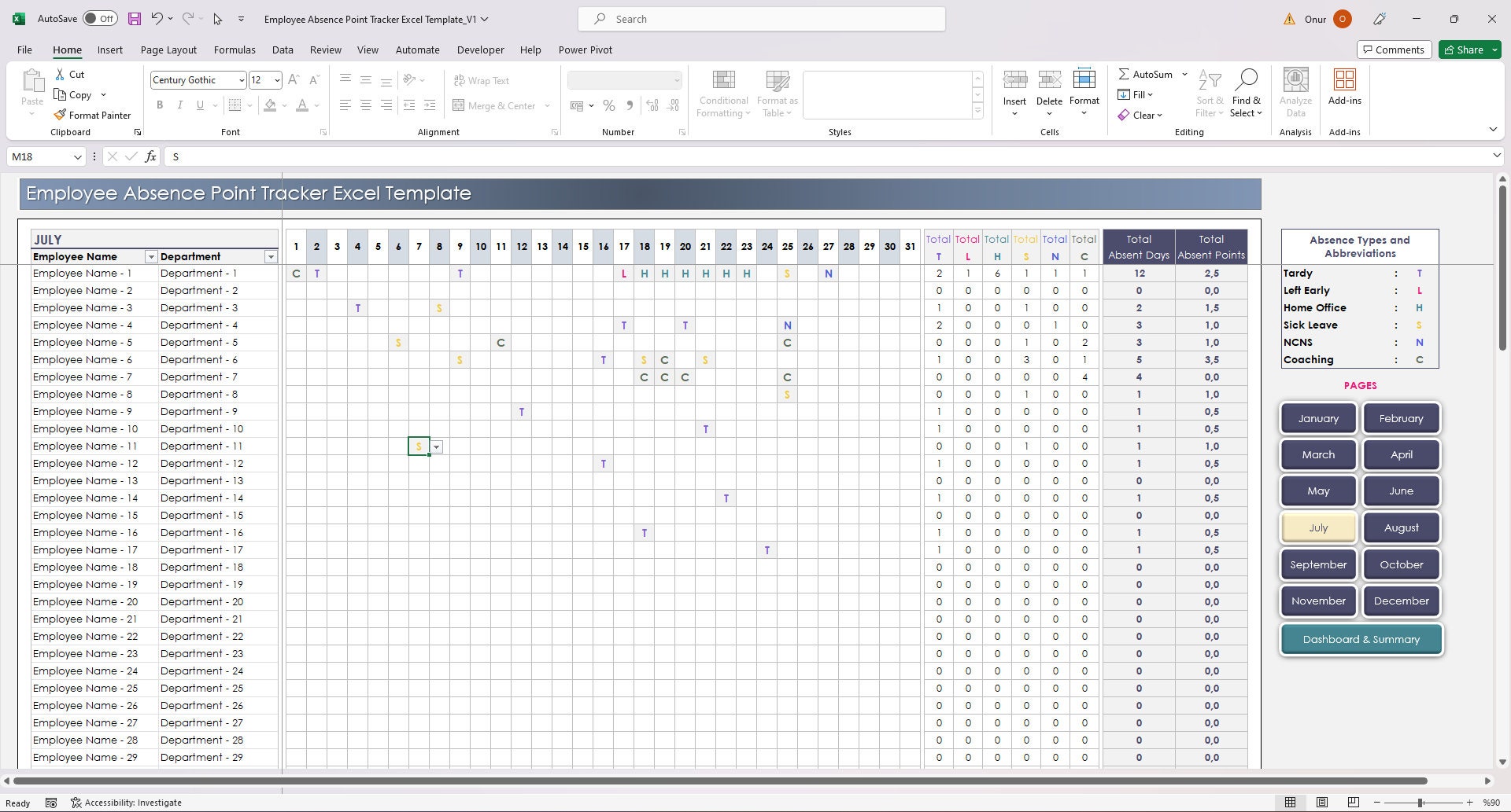 Employee Absence Point Tracker Excel Template: Point Calculator - Etsy