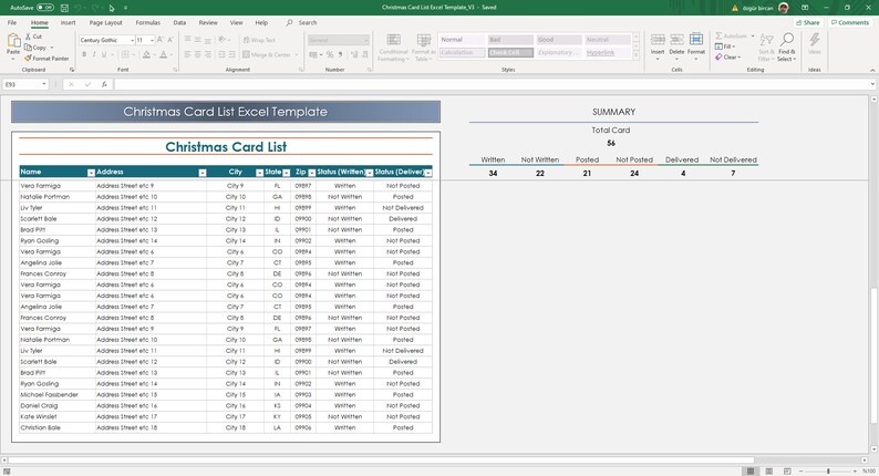 Christmas Card List Excel Template: Holiday Greeting Card Tracker With ...