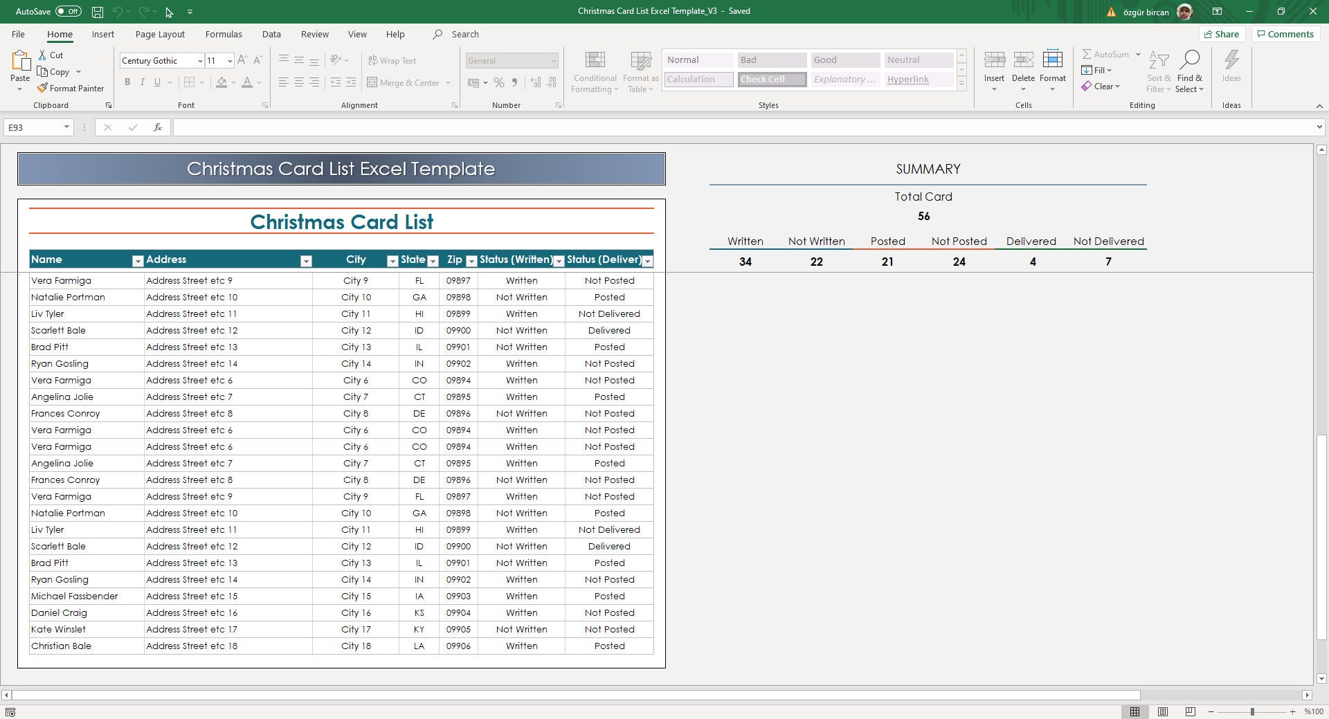 Christmas Card List Excel Template: Holiday Greeting Card Tracker With ...