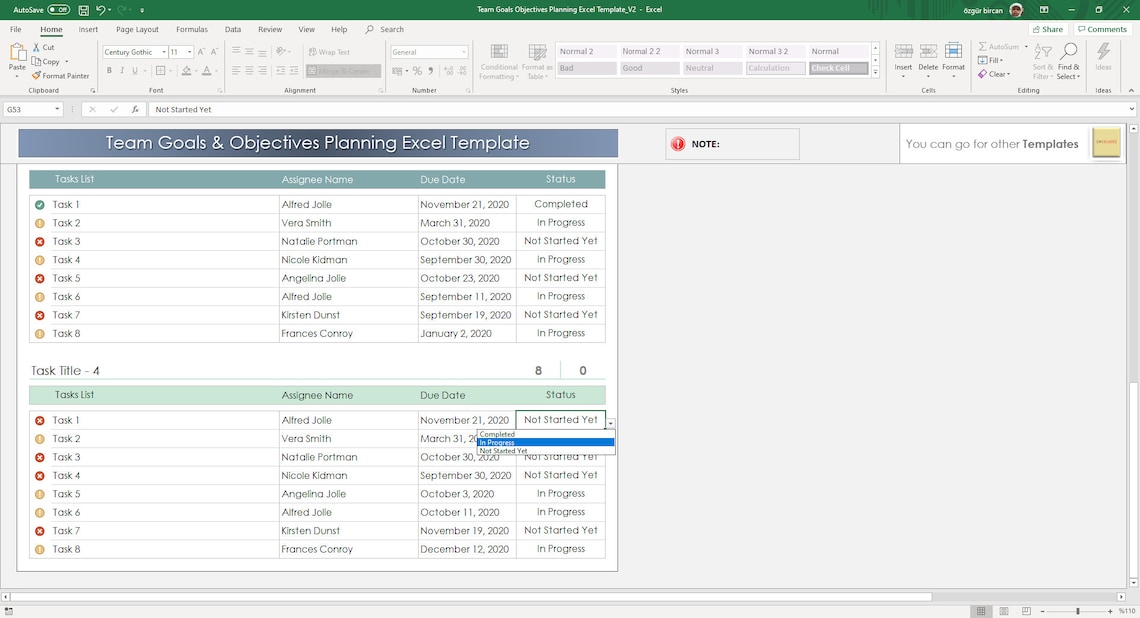 Team Goals & Objectives Planning Excel Template Planner - Etsy