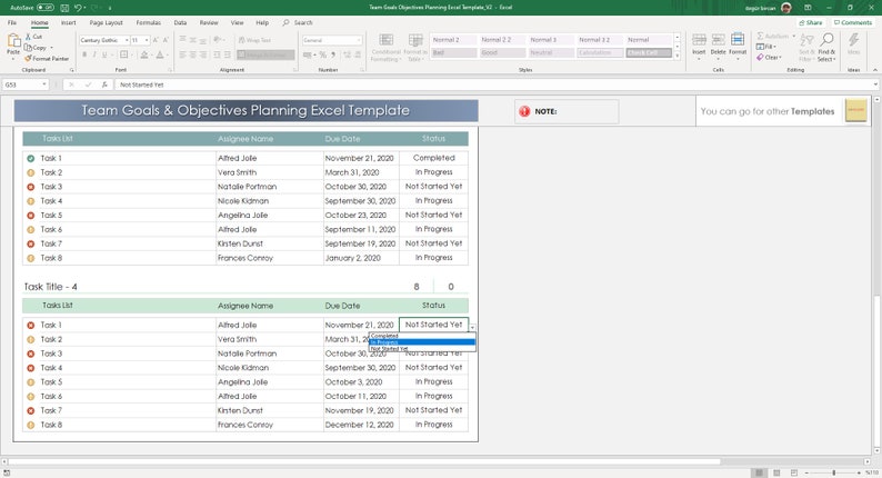 Team Goals & Objectives Excel Template: Track Team Targets, Tasks and ...