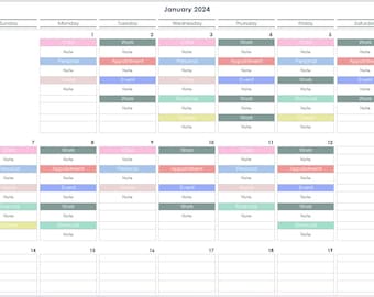Parental Calendar Excel Template - Etsy