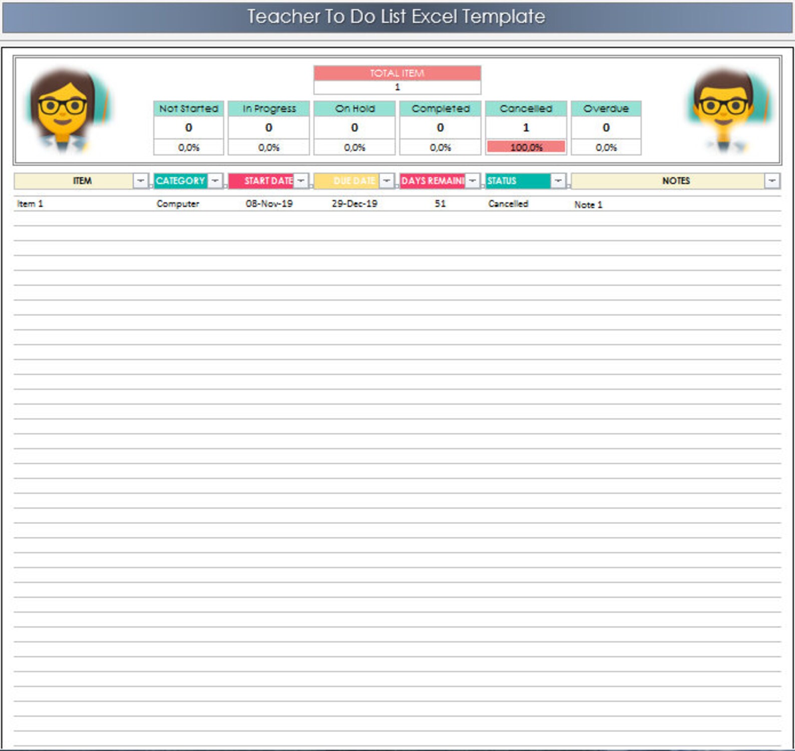 Teacher to Do List Excel Template Teacher Planner Teacher | Etsy