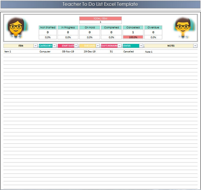 Teacher to Do List Excel Template Teacher Planner Teacher - Etsy