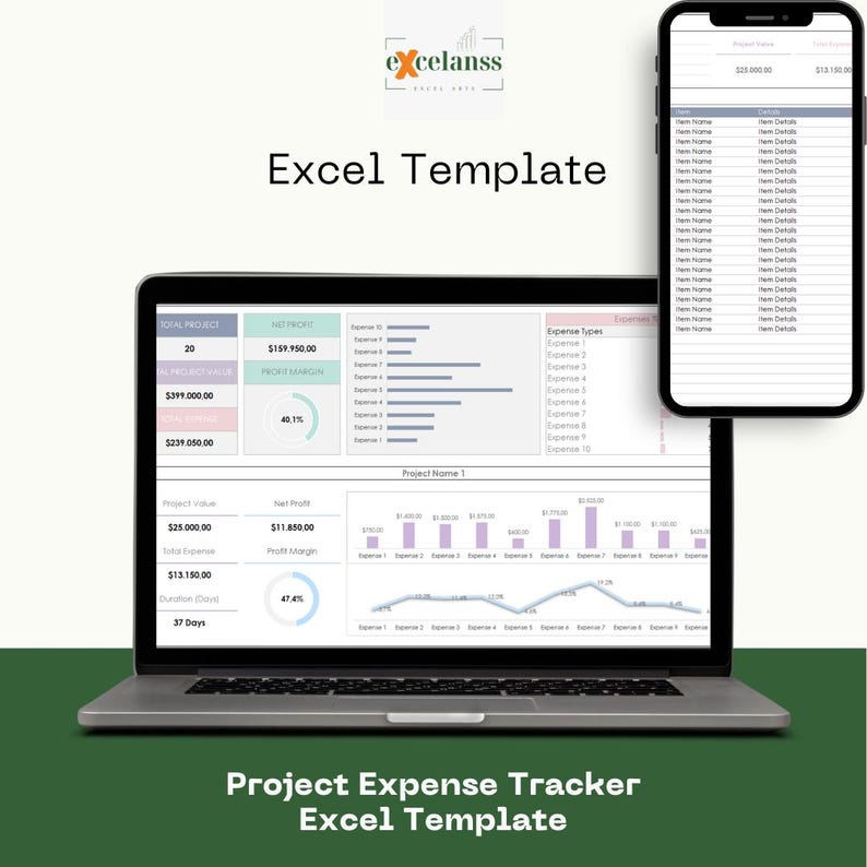 Project Expense Tracker Excel Template: Cost & Profit Margin Workbook ...