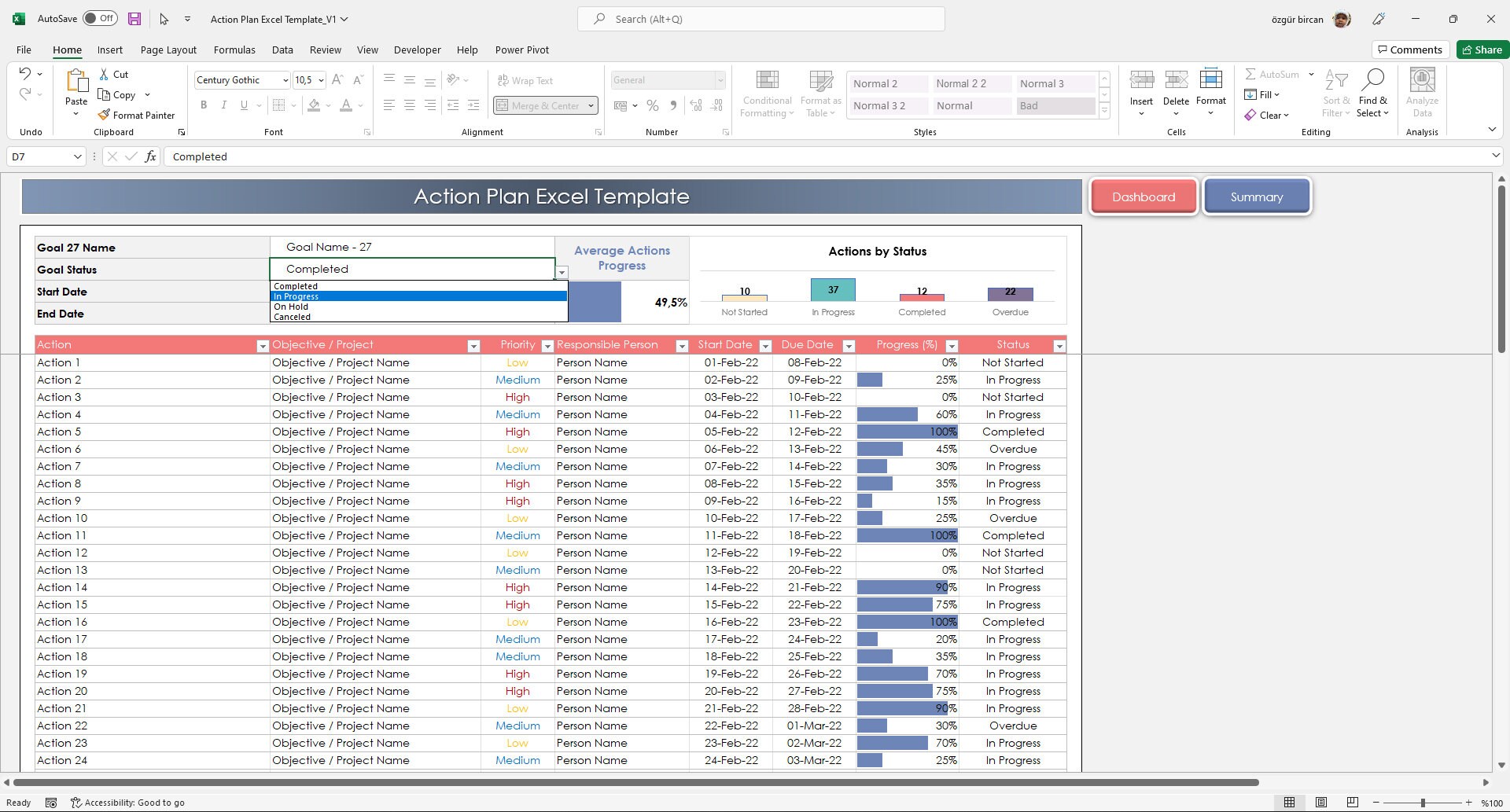 Action Plan Excel Template Action Plan Management Action - Etsy