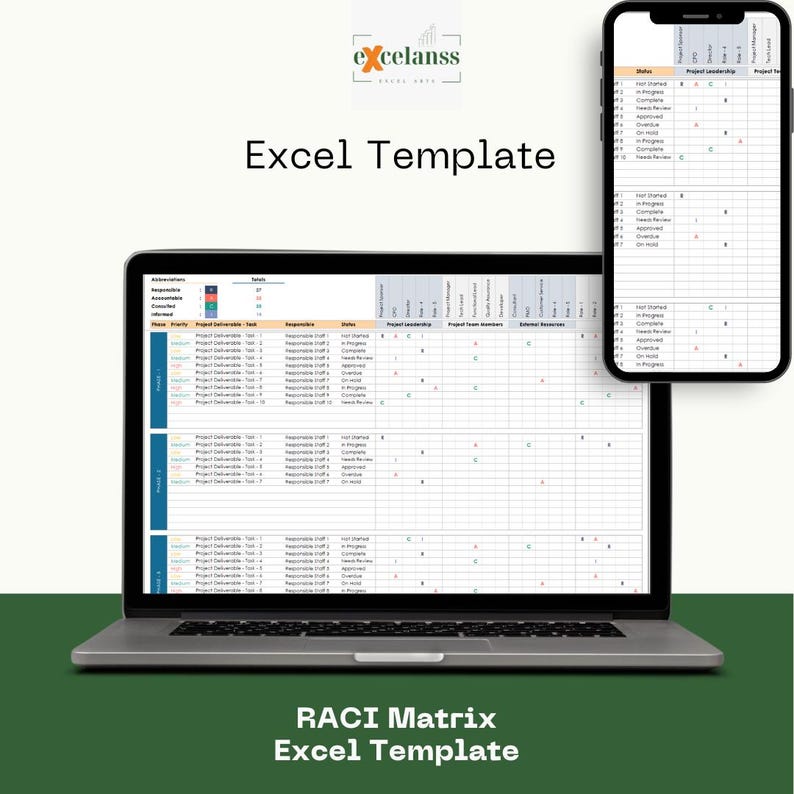 RACI Matrix Excel Template – Project Responsibility & Task Tracker - Etsy