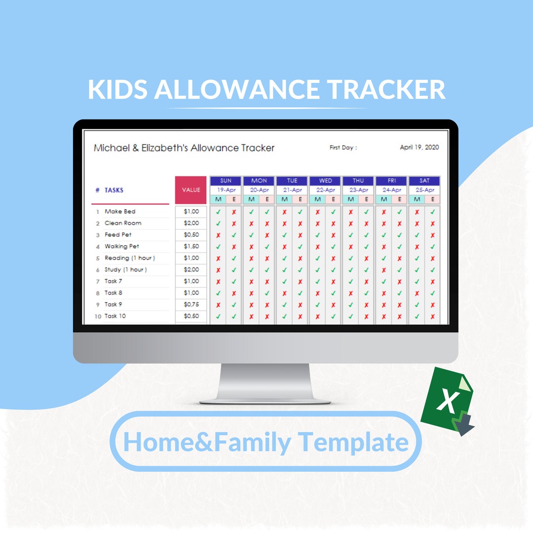 Kids Allowance Tracker Excel Template | Planner Excel Template | to Do ...