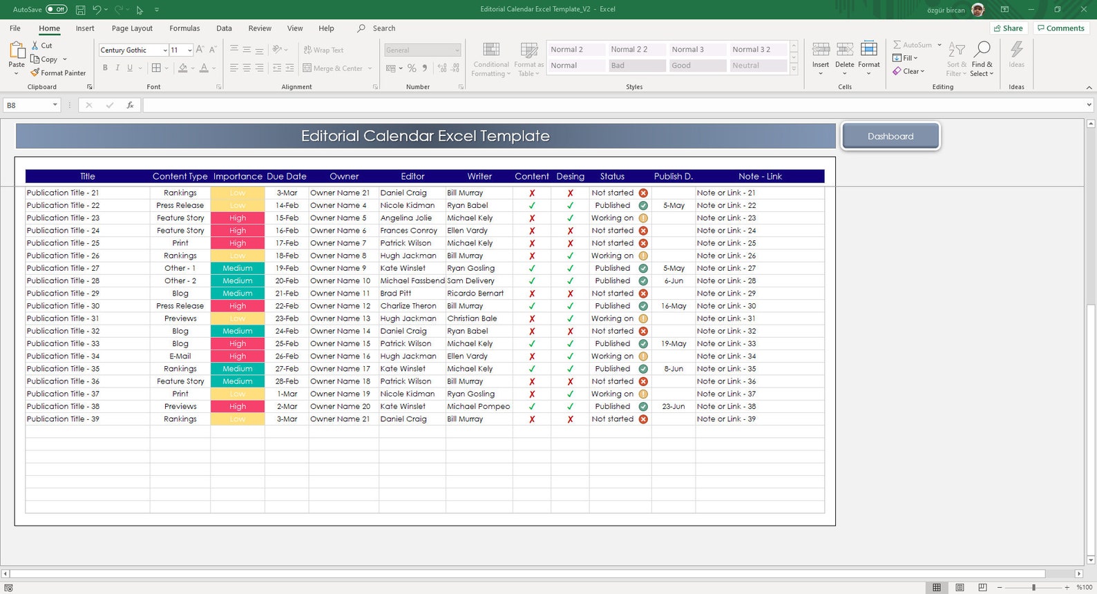 Editorial Calendar Excel Template Content Calendar - Etsy Editorial Calendar Excel Template Content Calendar - Etsy