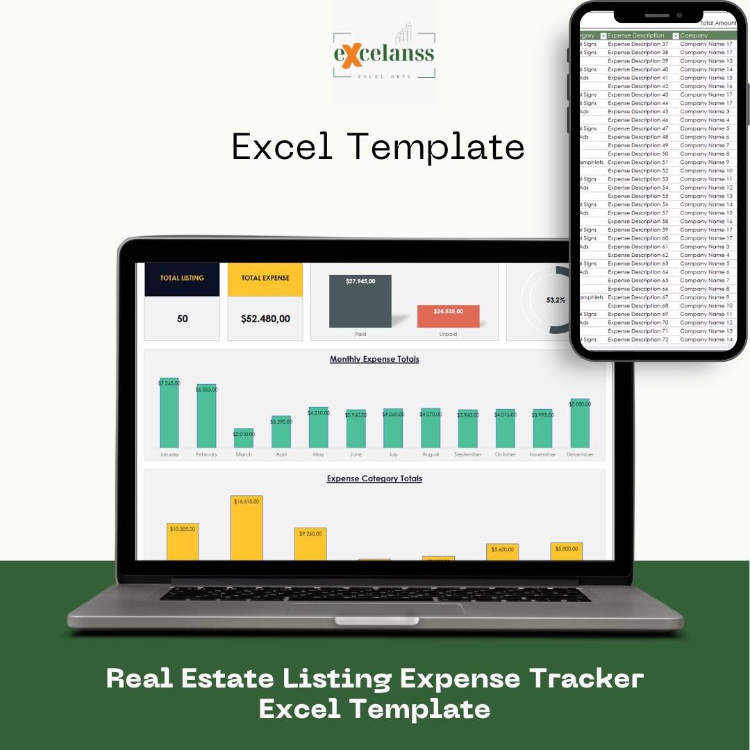 Real Estate Listing Expense Tracker Excel Template – Property Marketing ...