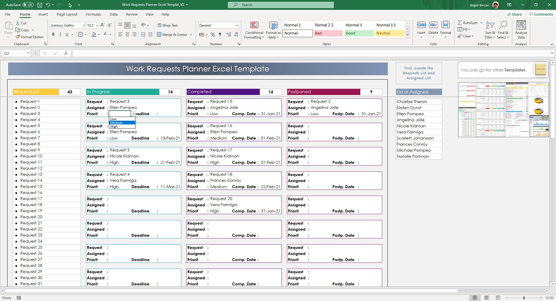 Work Request Tracker Excel Template – Task Management & Team Request ...