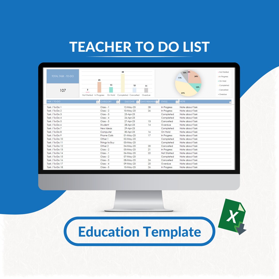 Teacher To-do List Excel Template: Classroom Organizer (digital ...