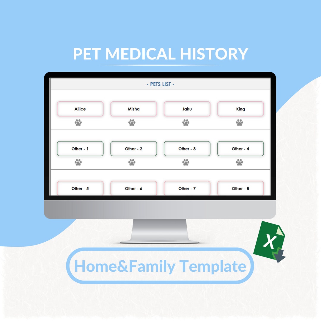 Pet Medical History Excel Template | Pet Health Tracker Excel ...