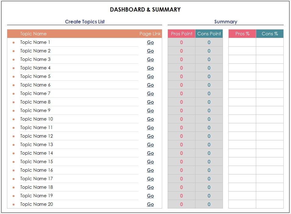 Pros E Contras Modelo Excel