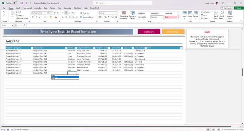 Employee Task List Excel Template | Project & Team Task Tracker ...