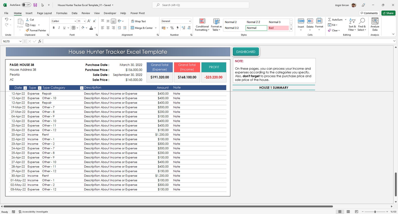 House Hunter Tracker Excel Template House Buying Sales | Etsy