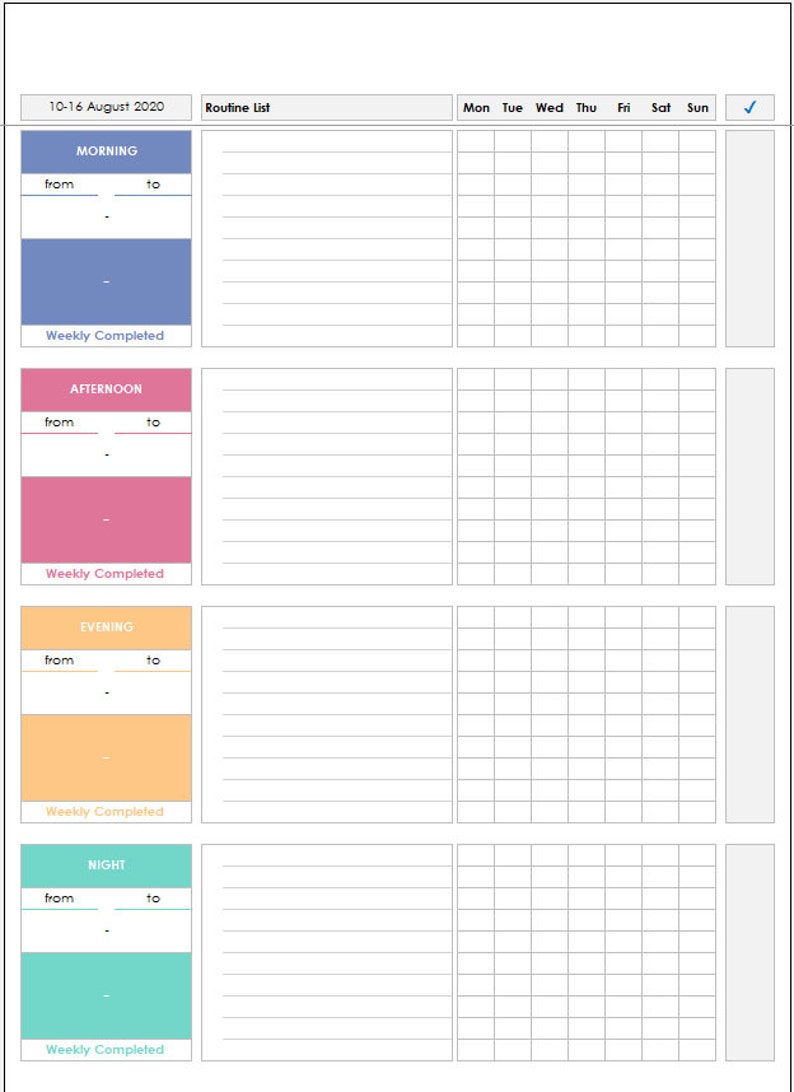 Weekly Routine Planner Excel Template Planner Tracker | Etsy