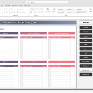 Vision Board Excel Template: Goal Planner Spreadsheet With 12 Life ...