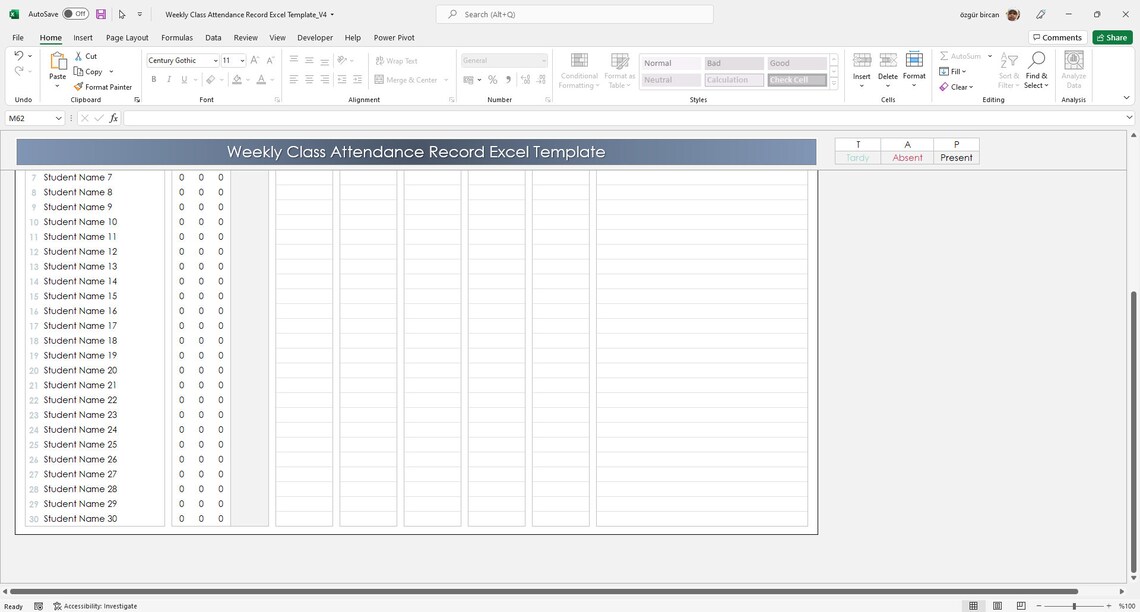 Weekly Class Attendance Record Excel Template: Student Absence Tracker ...
