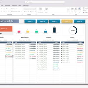 Weekly Task Planner Excel Template – Work Organizer, Productivity ...