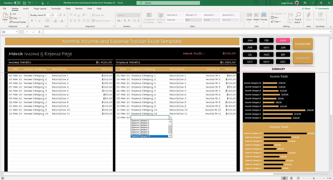 Monthly Income and Expense Tracker Excel Template - Etsy