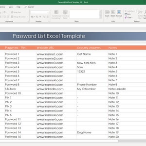 Password List Excel Template | Password List Planner | Password Tracker ...