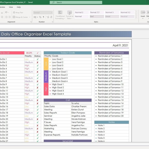 Daily Office Organizer Excel Template Daily Office Planner - Etsy Canada