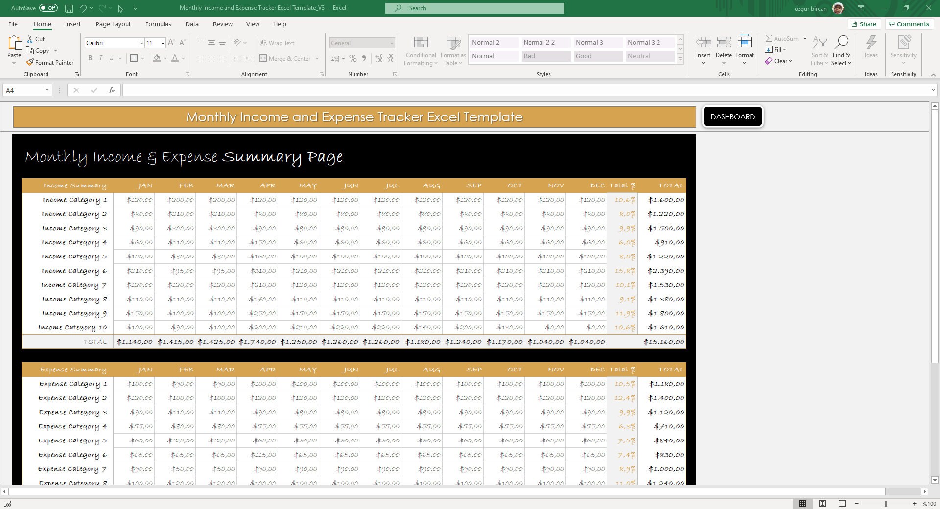 Monthly Income and Expense Tracker Excel Template - Etsy
