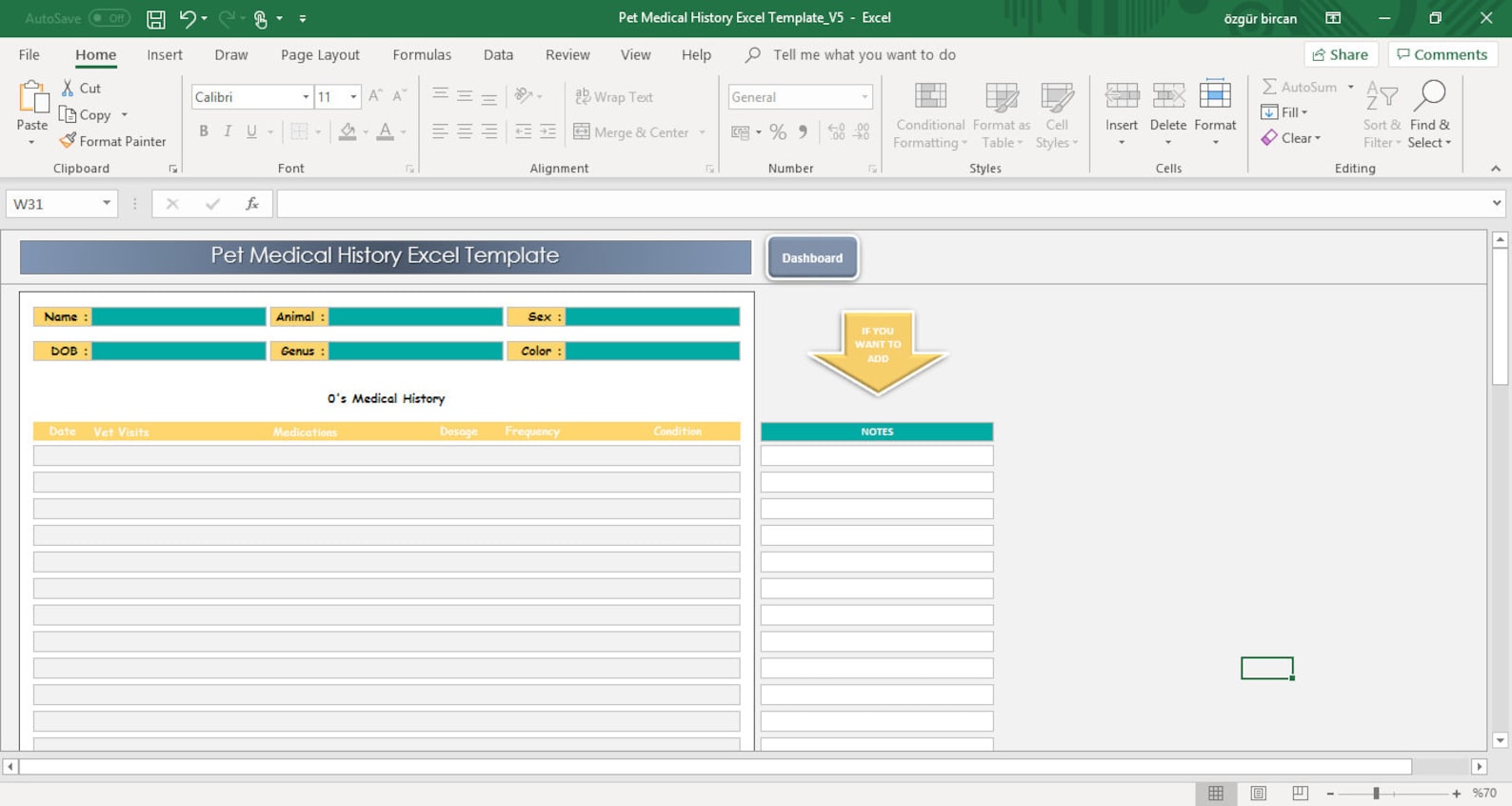 Pet Medical History Excel Template Pet Medical Log Pet - Etsy
