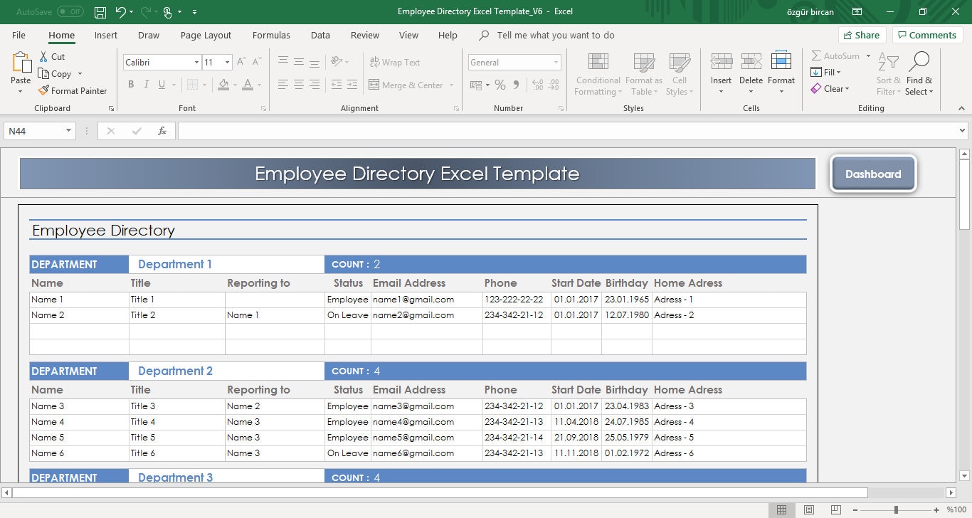 Employee Directory Excel Template Employee Planner - Etsy