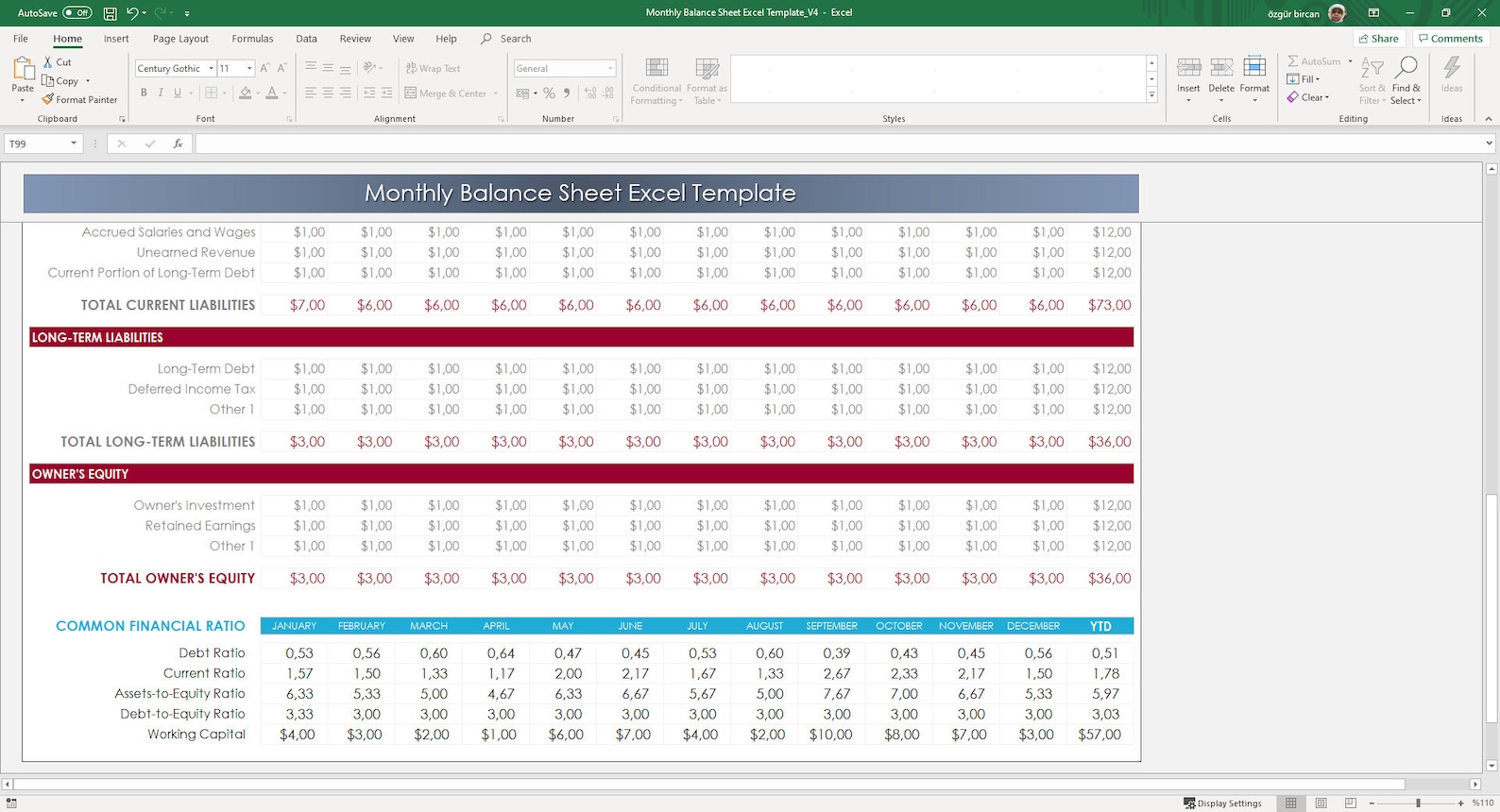 Monthly Balance Sheet Excel Template Finance Tracker | Etsy