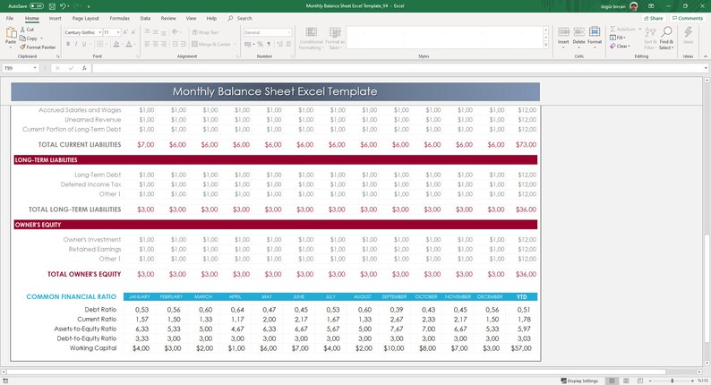 Monthly Balance Sheet Excel Template Etsy Monthly Balance Sheet Excel Template Etsy