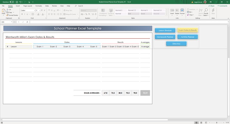 Student Planner Excel Template | School & Homework Study Planner ...